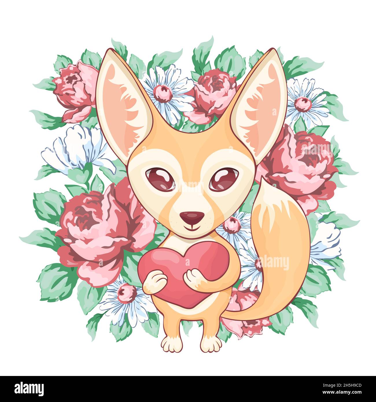 Fox Fenech funny cute cartoon hand drawing, animal character. Red ...