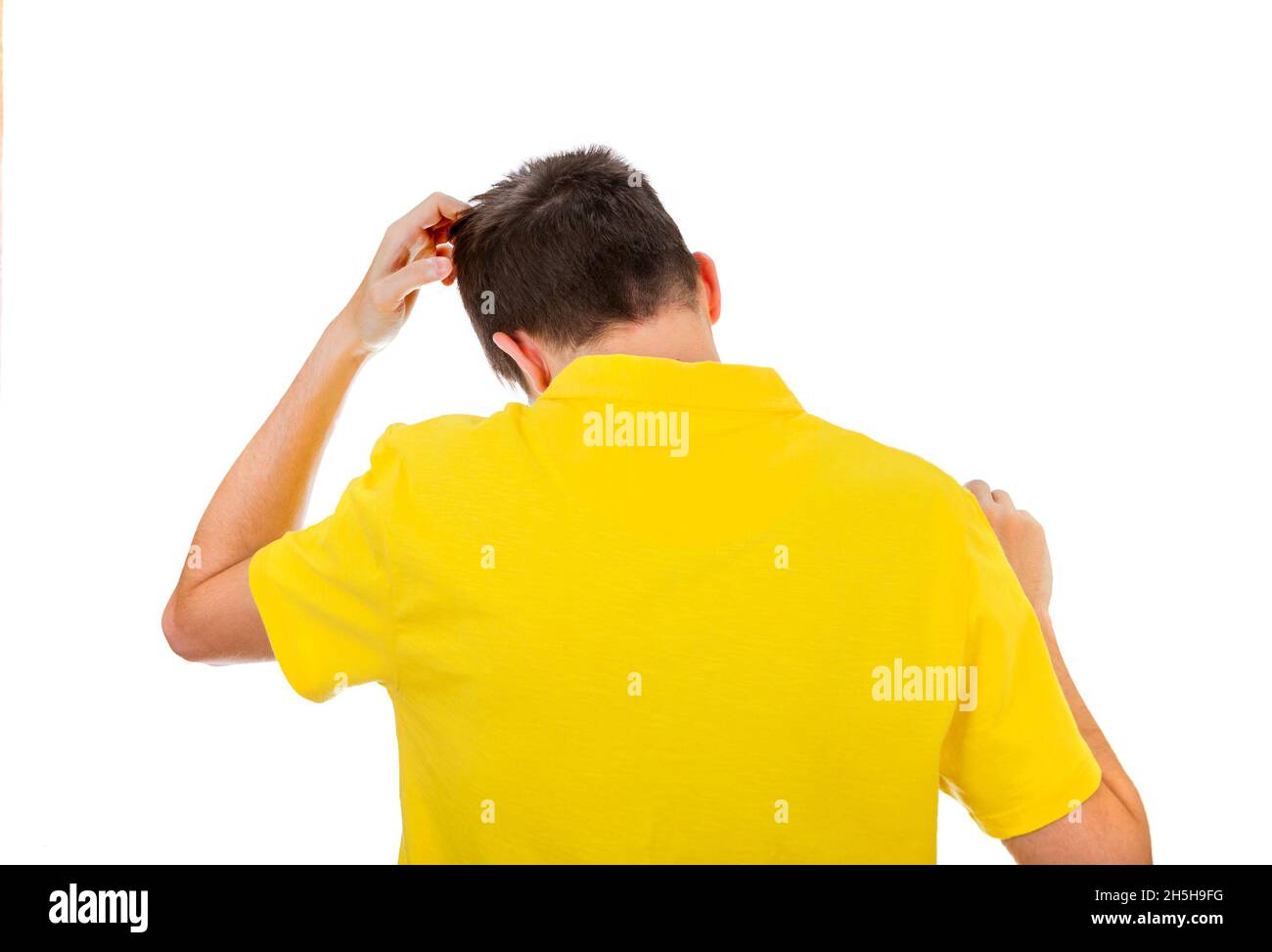 Rear View of Man Scratching his Head Isolated on the White Background ...