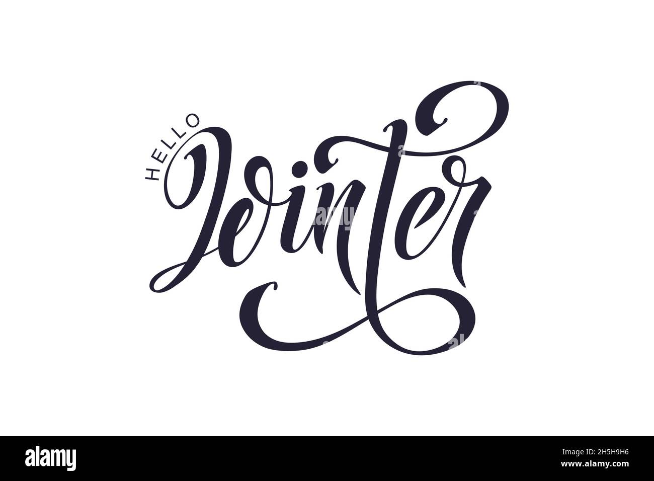 Hello winter hand lettering calligraphy. Vector holiday illustration ...