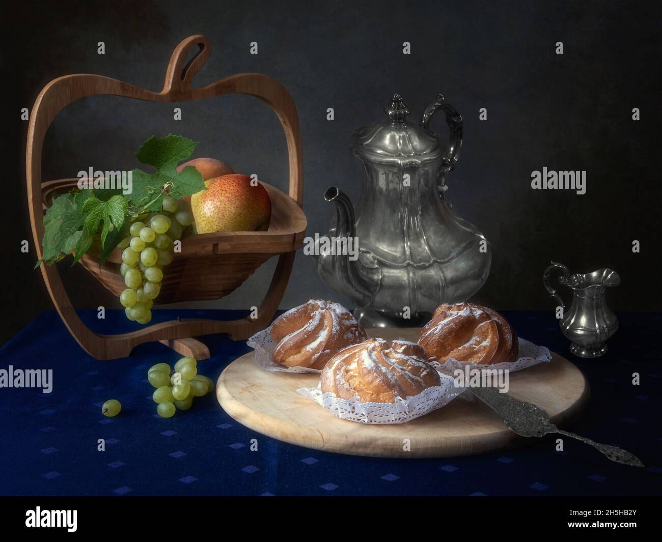 Still life with cakes and fruits Stock Photo - Alamy