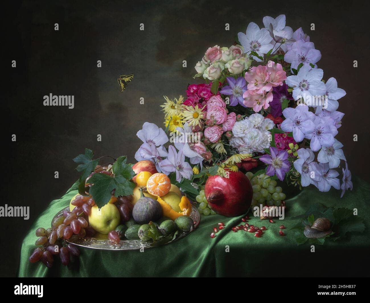 Still life in Renaissance style with flowers and fruits Stock Photo - Alamy