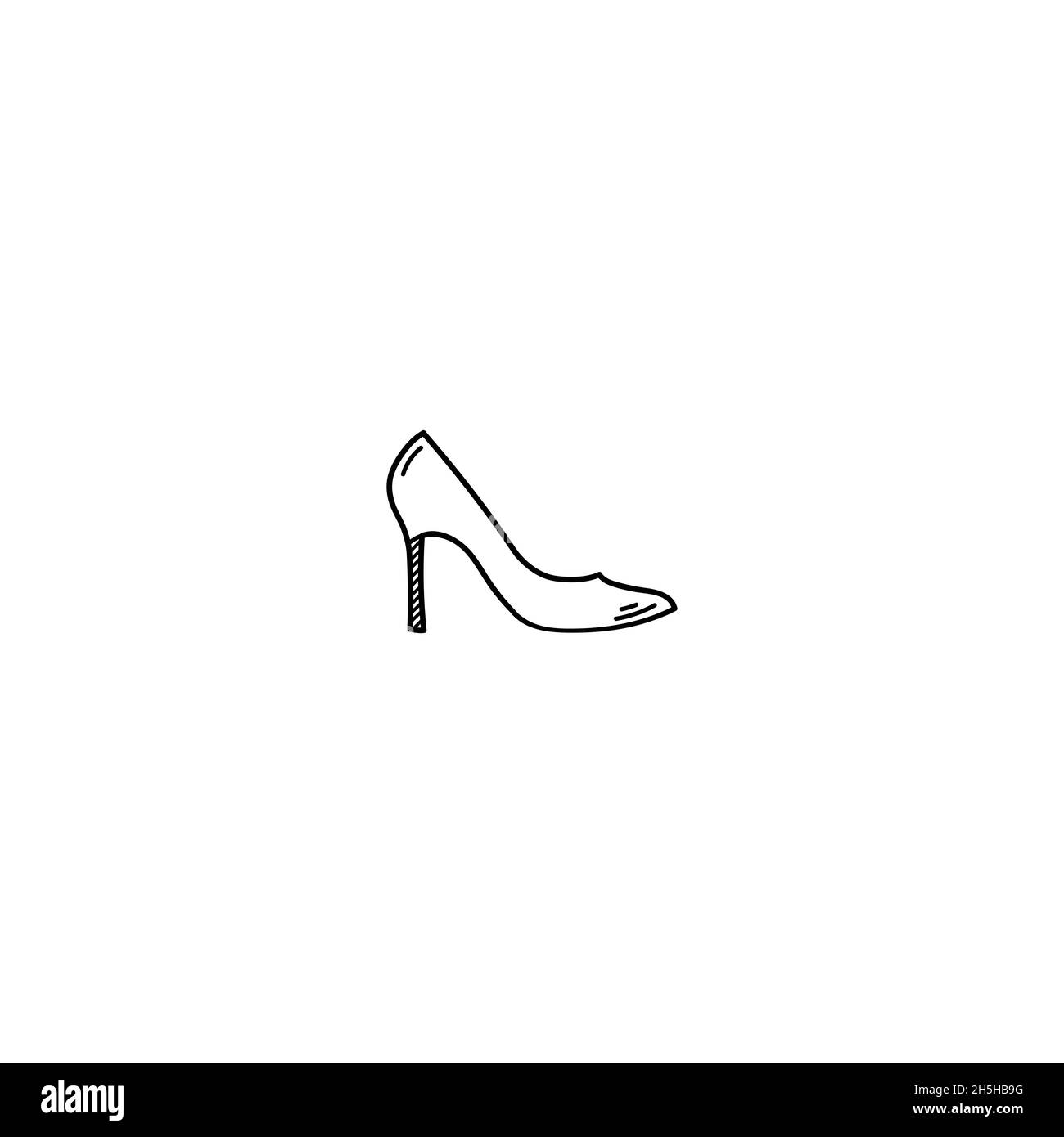 Hand Drawn women heel shoe doodle illustration icon. Outline hand drawn ...