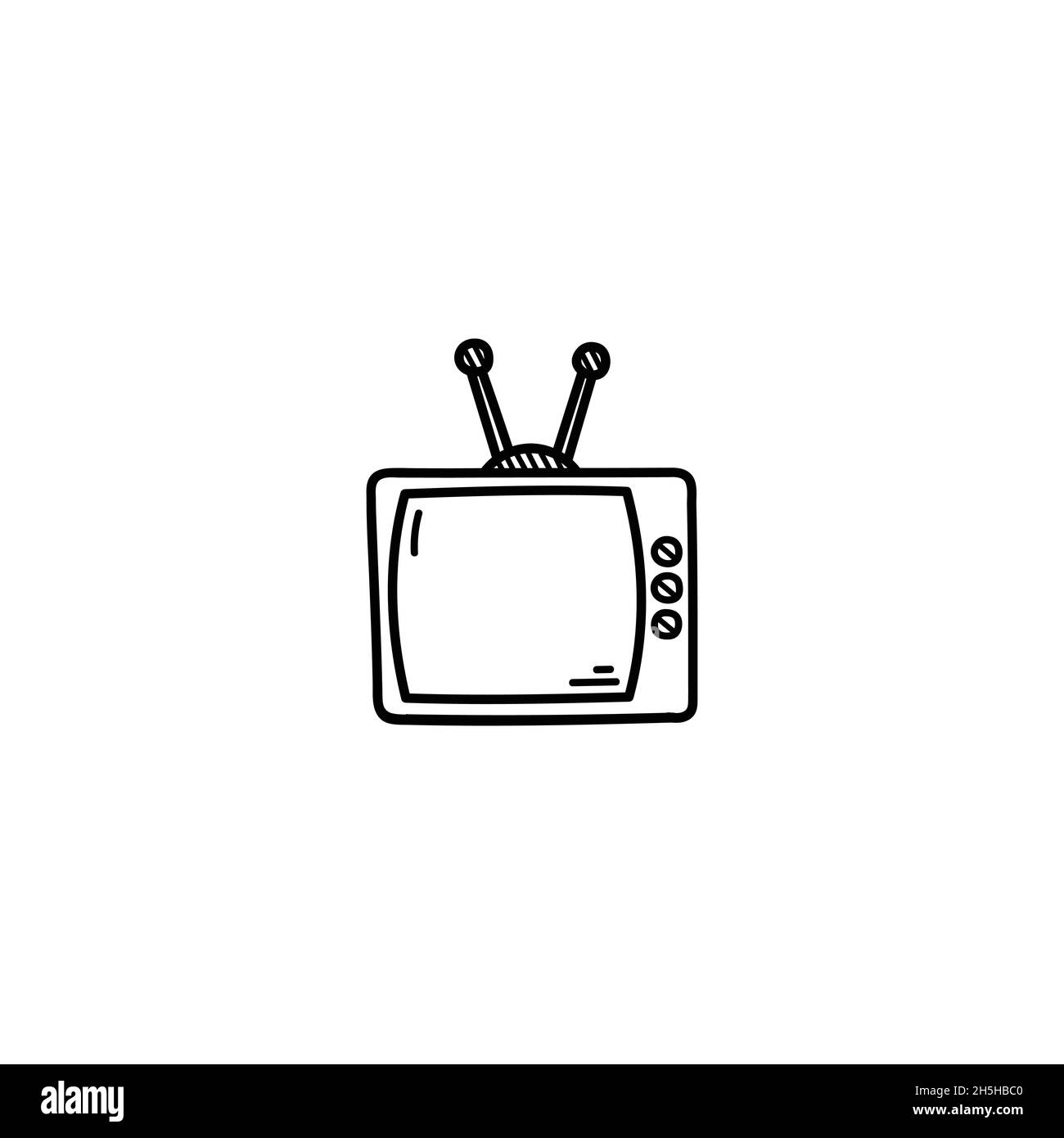 Hand Drawn TV doodle illustration icon. Outline hand drawn leaves with ...