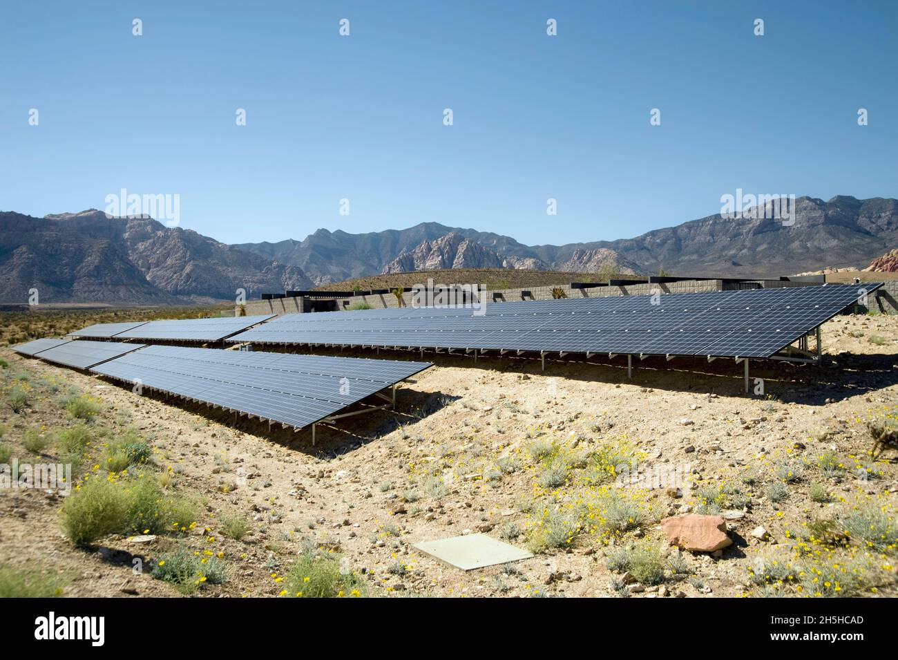 Solar panels on the desert floor in Red Rock Canyon National Park ...