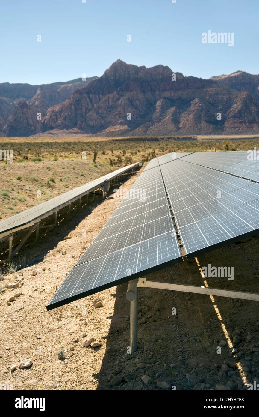 Solar panels on the desert floor in Red Rock Canyon National Park ...