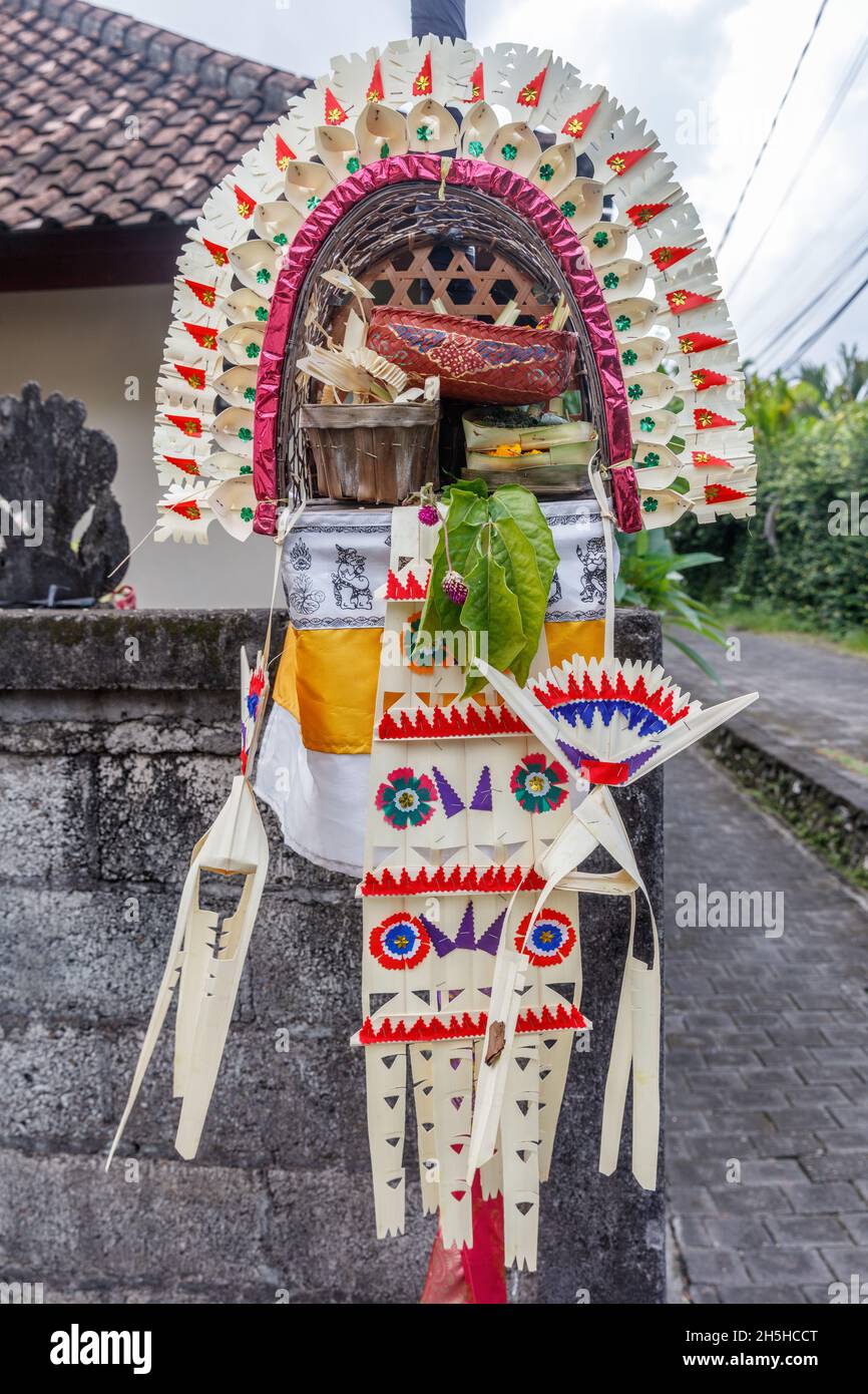 Balinese Hindu weaved altar decoration lamak and gantung-gantungan for ...