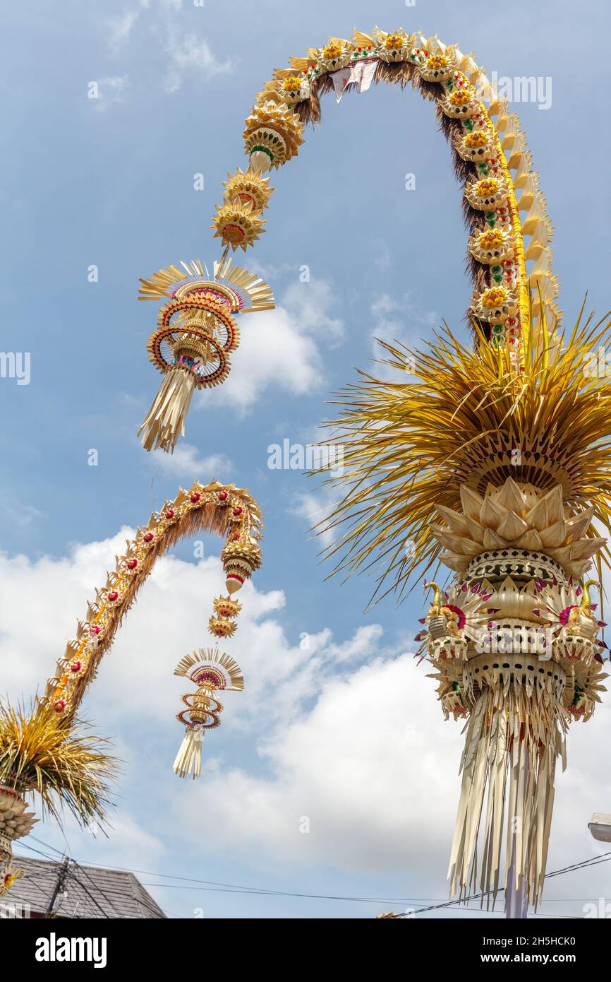 Penjor bamboo poles for Galungan celebration, Bali Island, Indonesia ...