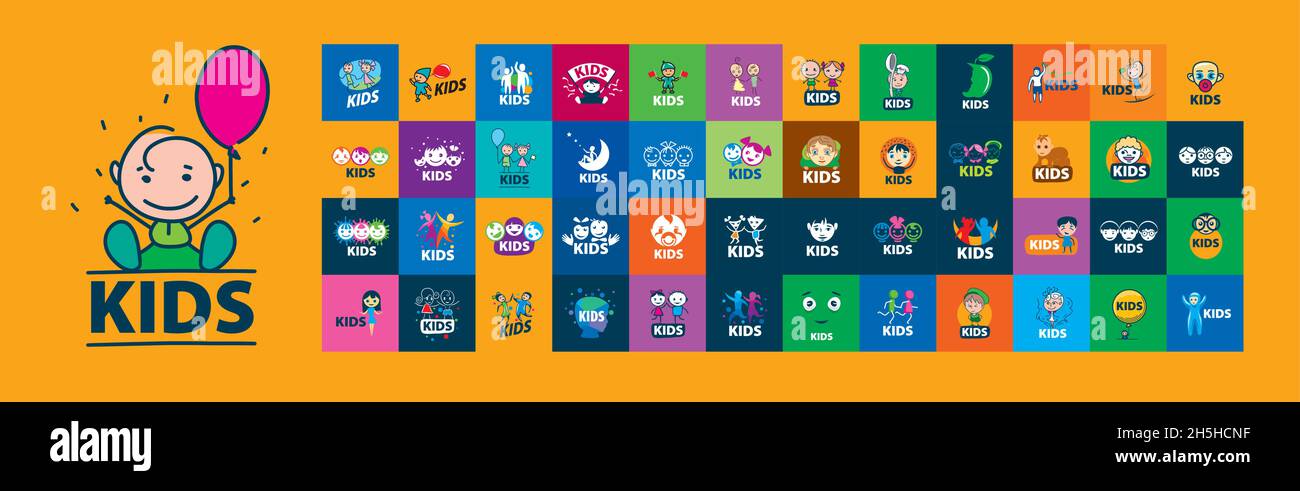 A set of vector logos for children on different colored backgrounds ...