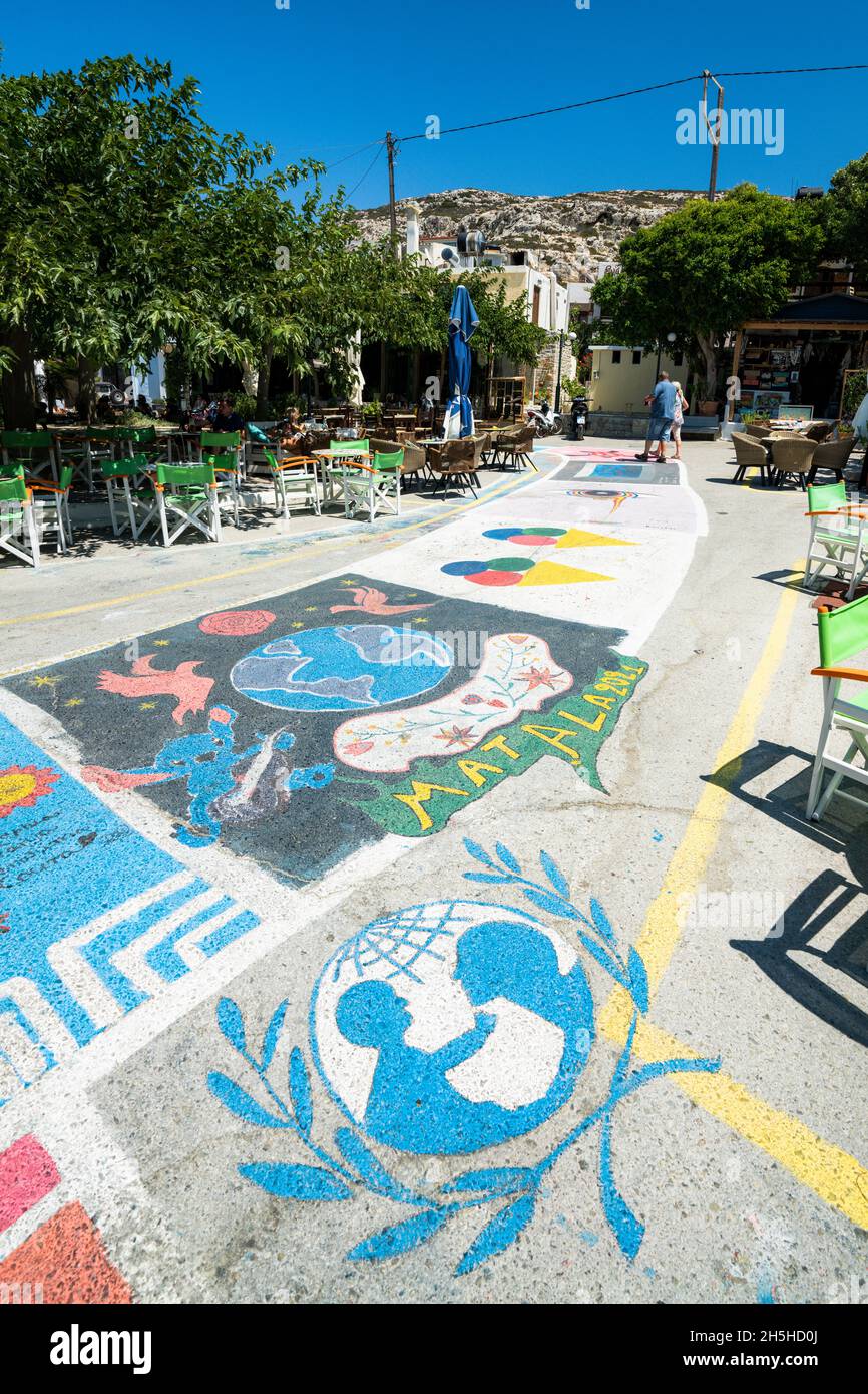 Artistic drawings of hippy culture about peace and love painted on ...