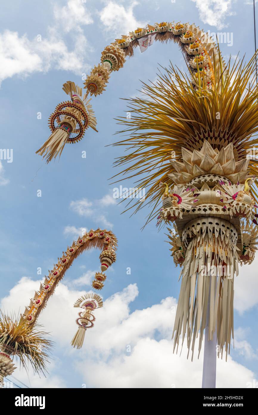Penjor bamboo poles for Galungan celebration, Bali Island, Indonesia ...
