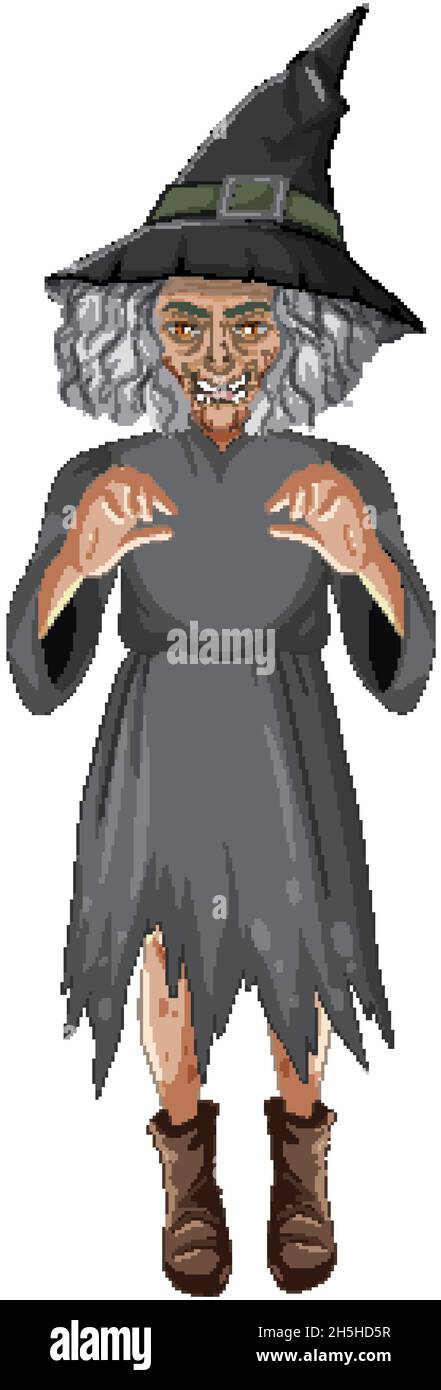 Wicked old witch character on white background illustration Stock ...