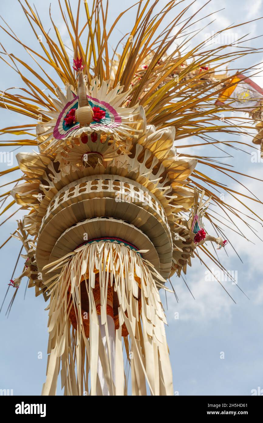Details of penjor - thatched bamboo poles for Galungan celebration ...