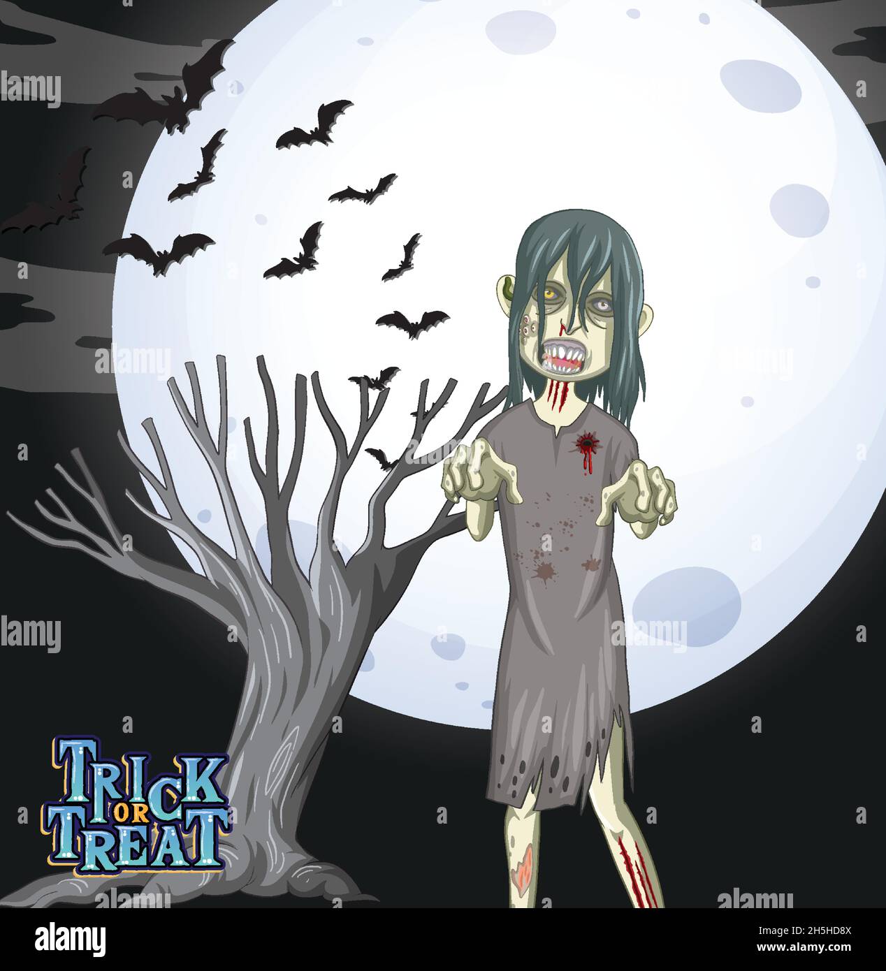 Creepy zombie on full moon background illustration Stock Vector Image ...