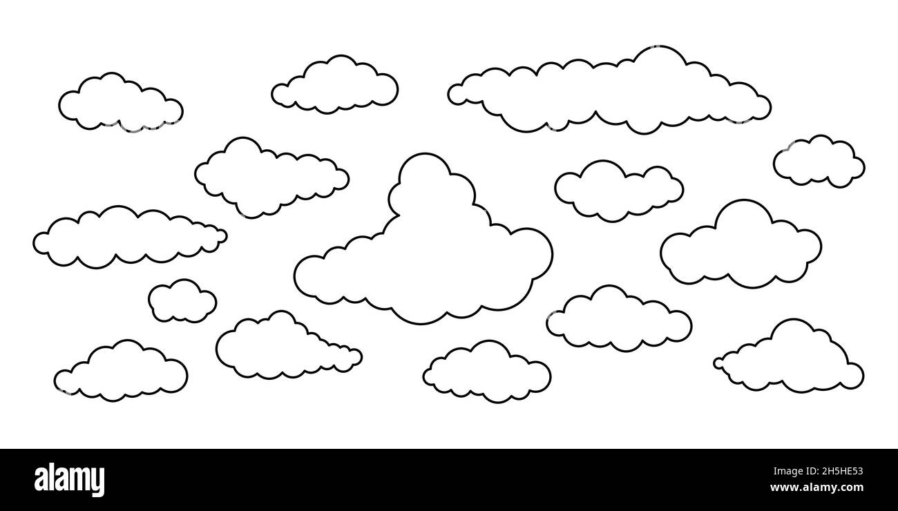 Clouds line art vector icon set isolated on white background Stock ...