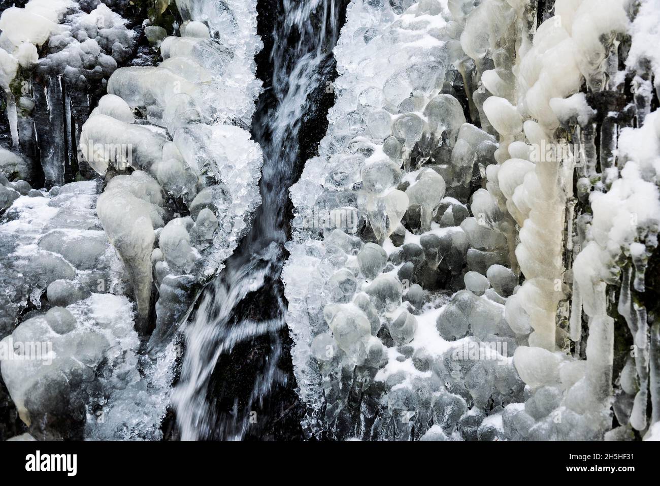 Waterfall with snow and ice, Ravennaschlucht, winter, near Hinterzarten ...