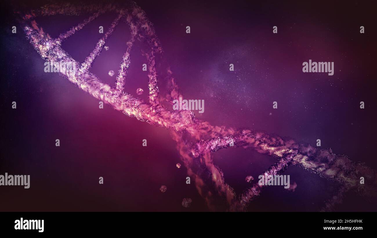 Three-dimensional DNA strand in virtual space, 3D render Stock Photo ...