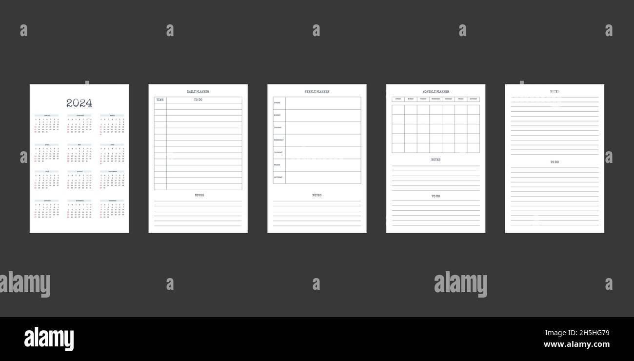 2024 calendar and daily weekly monthly personal planner diary template ...