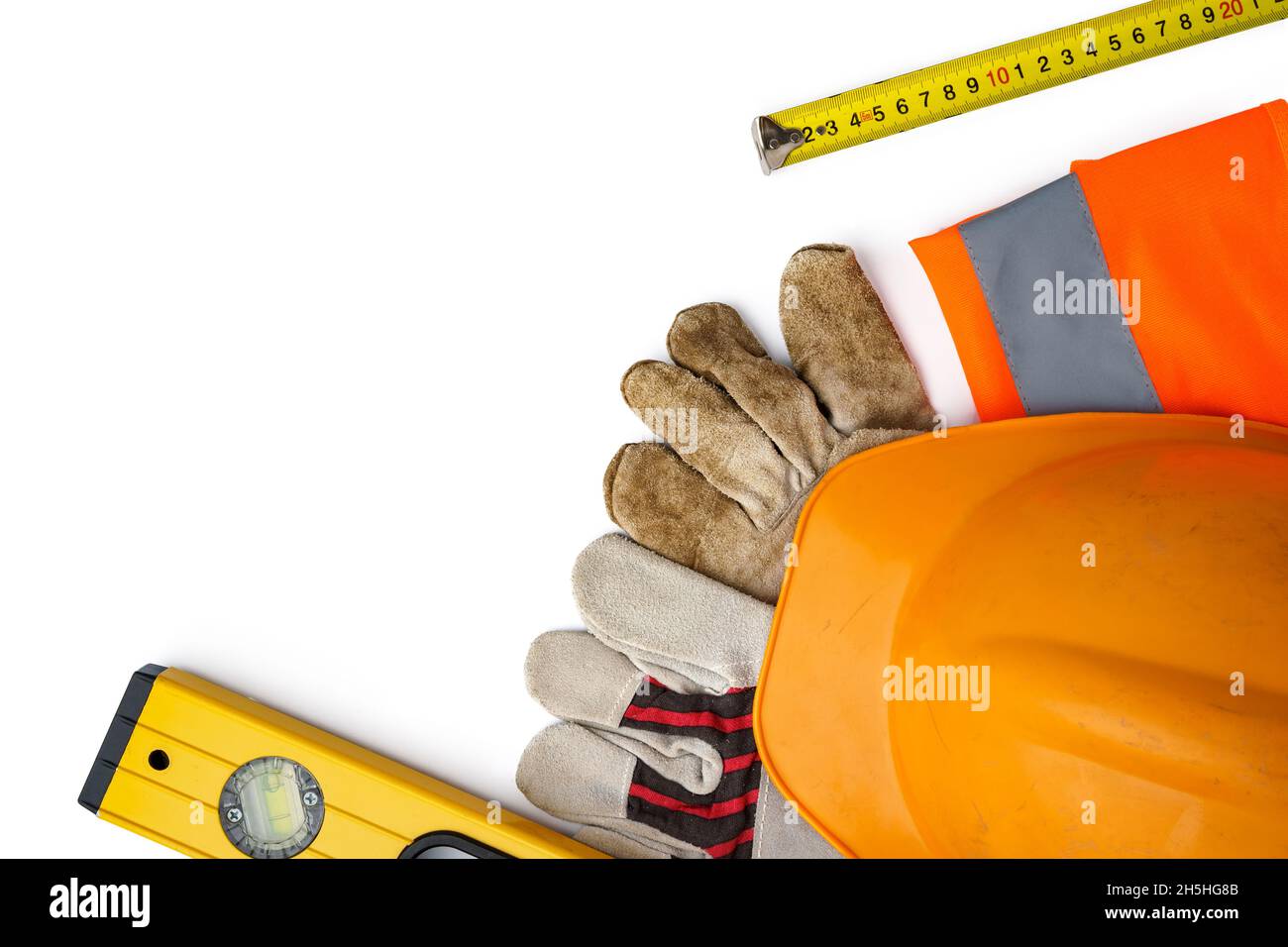 Engineer work tools isolated on white background Stock Photo - Alamy