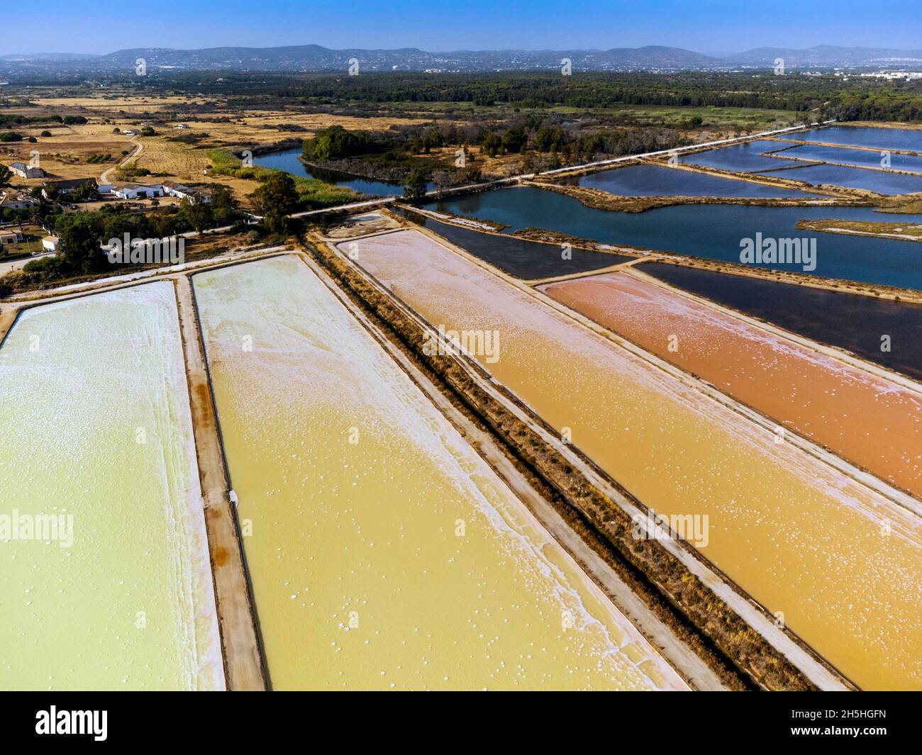 Amazing colors of sea salt ponds called salines shortly before salt ...