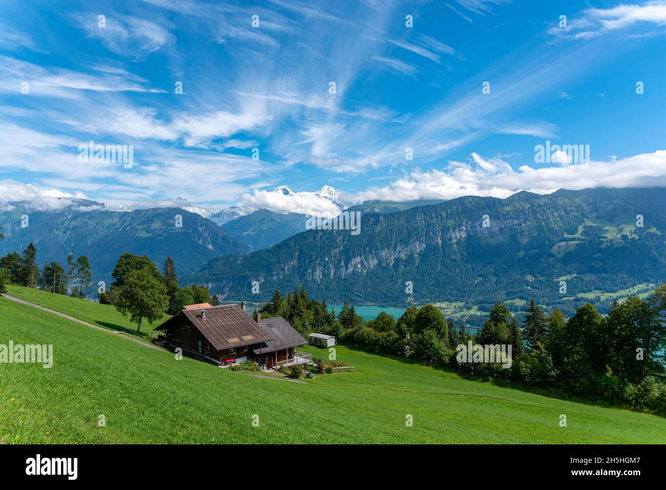 Landscape with Lake Thun, in the background the Bernese triumvirate ...