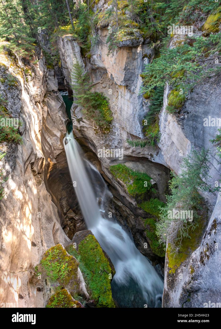 Waterfall in a gorge, Maligne Canyon, wild river flowing through gorge ...