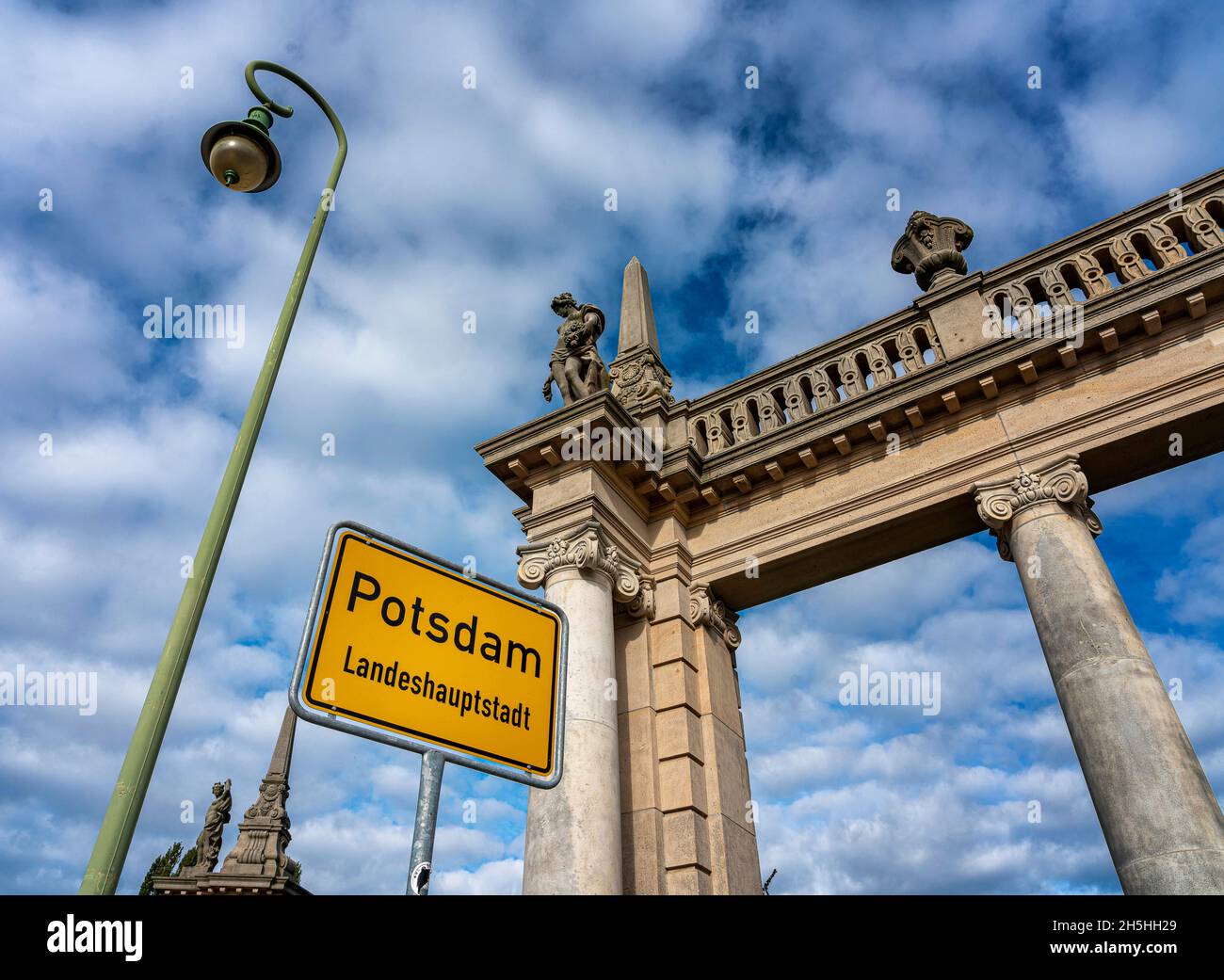 The colonnades with the Potsdam city entrance sign at the Glienicke ...