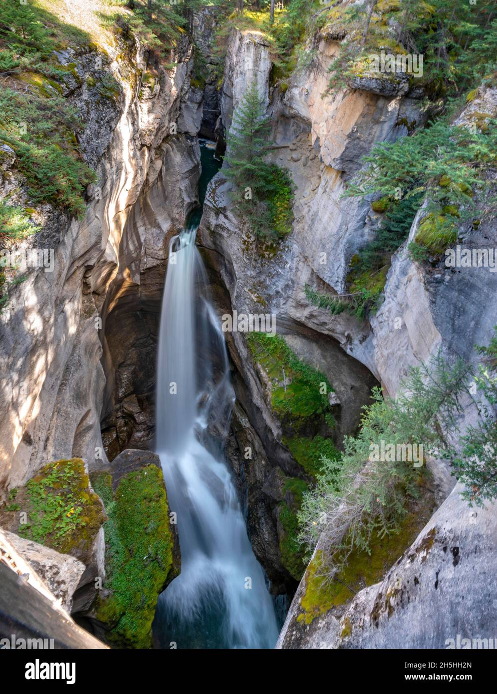 Waterfall in a gorge, Maligne Canyon, wild river flowing through gorge ...