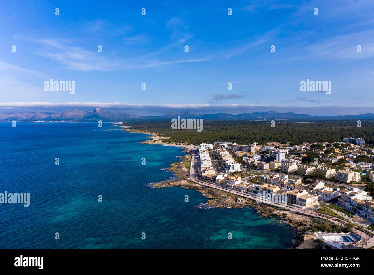 Aerial photos, Can Picafort, bay and harbour, Majorca, Balearic Islands ...