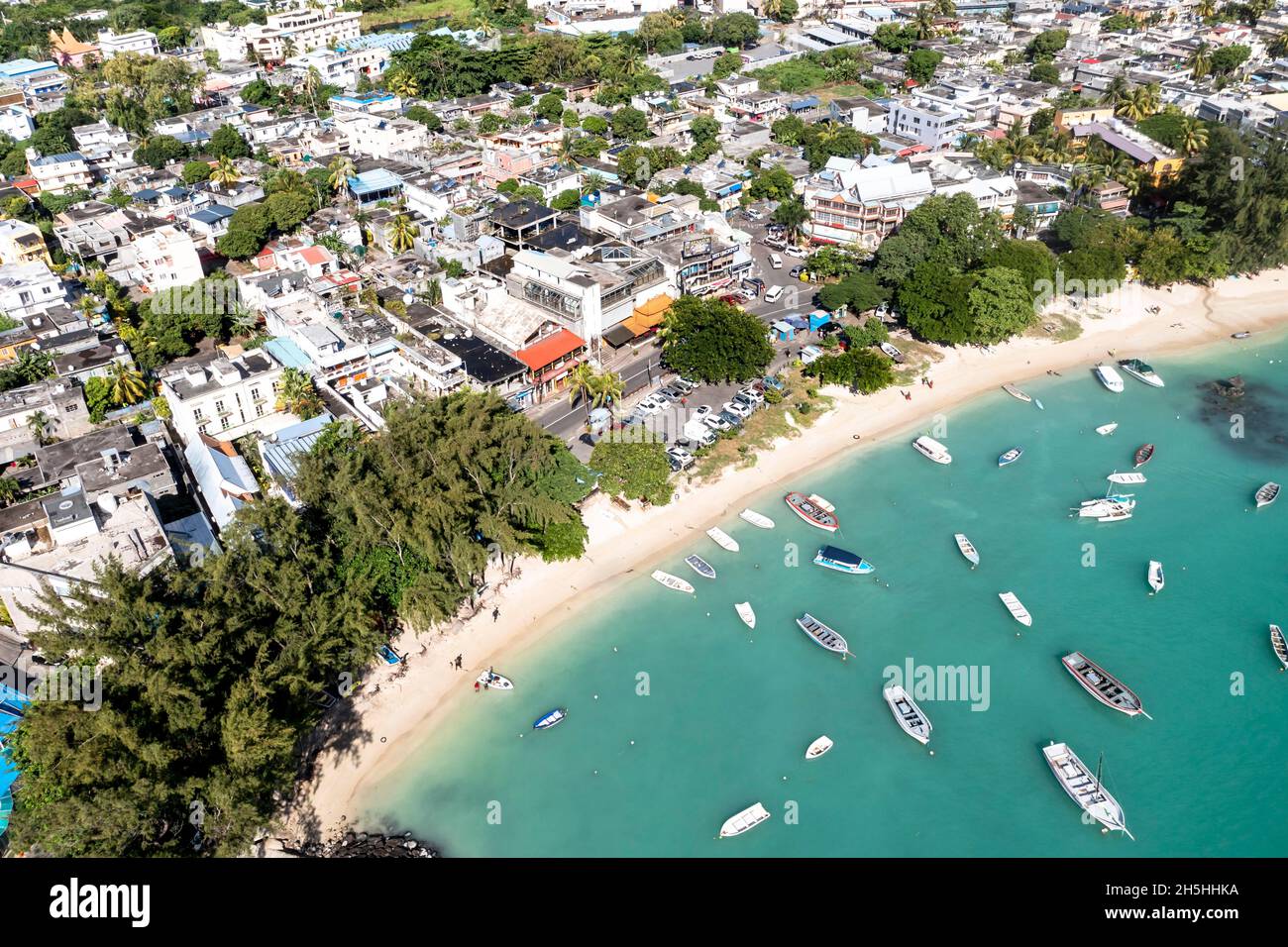 Aerial view, beaches with luxury hotels with water sports and boats at ...