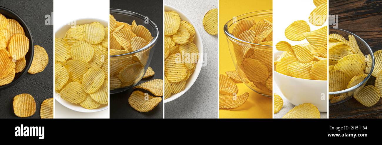 Potato chips collage, different types of crisps Stock Photo - Alamy