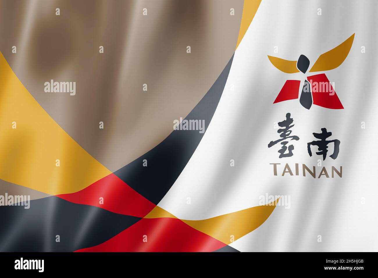Tainan new city flag, China waving banner collection. 3D illustration ...