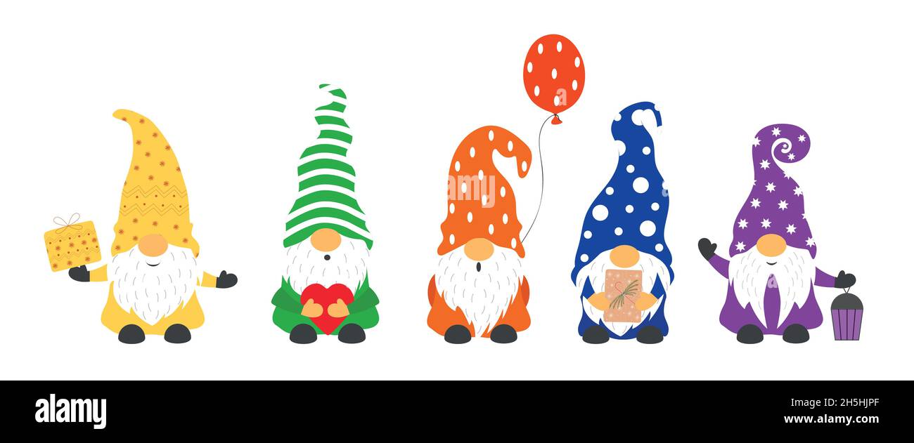 A collection of Christmas gnomes isolated on a white background. Vector ...