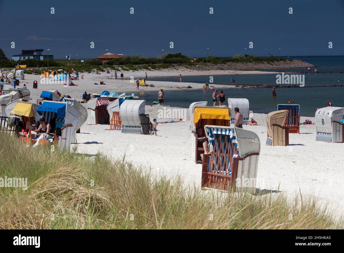 Baltic sea beach with beach chairs, Heiligenhafen, Schleswig-Holstein ...