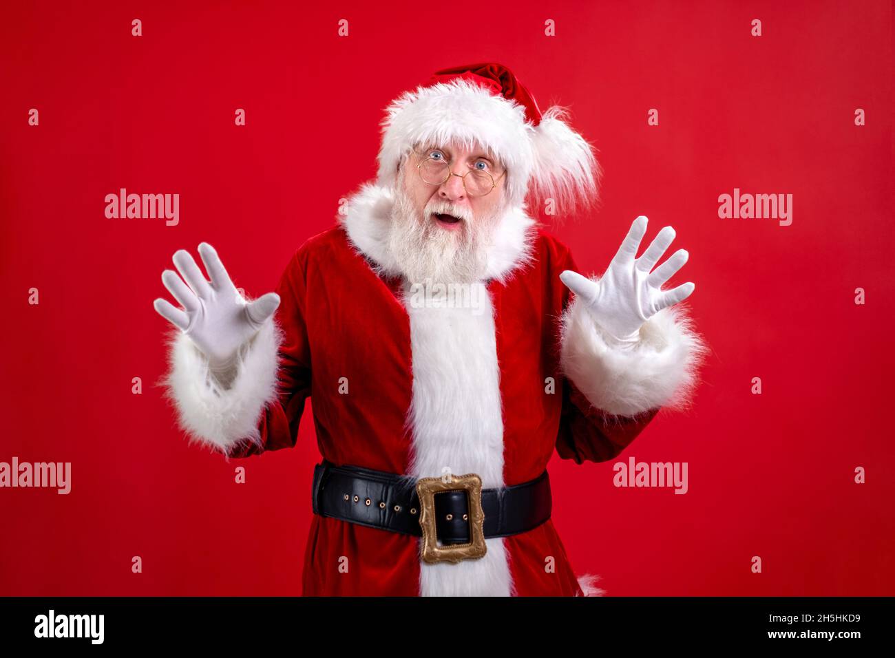 Portrait real authentic surprised shocked Santa Claus Santa isolated on ...