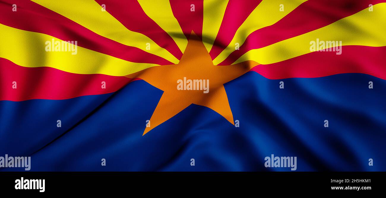Waving flag concept. National flag of the US State of Arizona. Waving ...