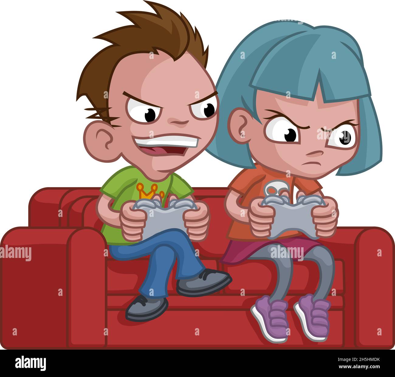 Kids Gamers Playing Video Games Console Cartoon Stock Vector Image ...