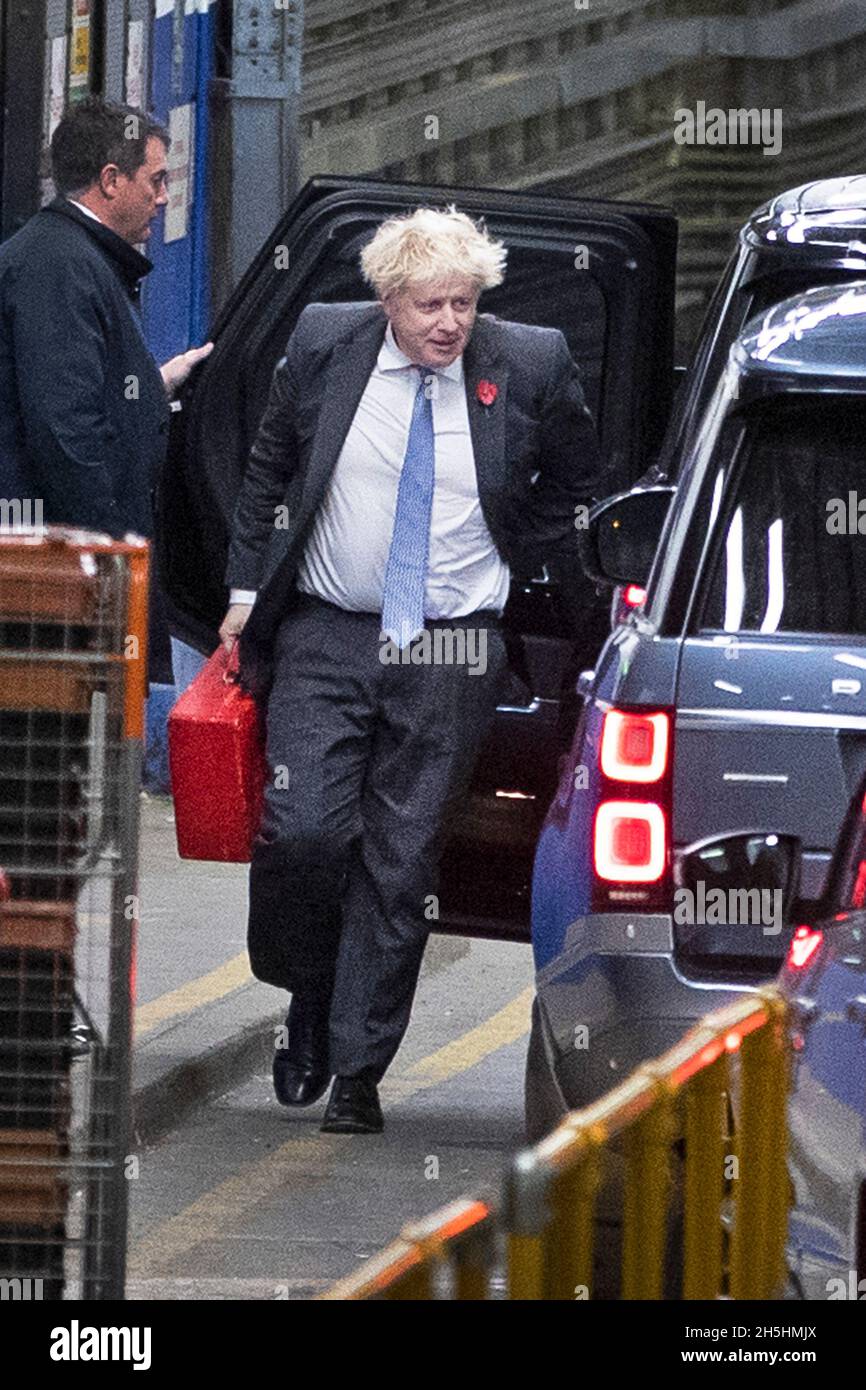 Prime Minister Boris Johnson arrives at the back entrance to Euston ...