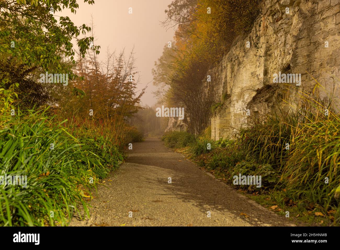Medieval Roman wall and modern footpath in Ingolstadt, Germany Stock ...