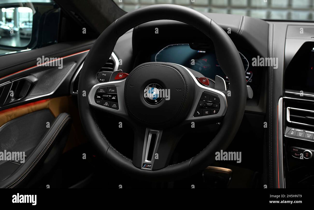 MUNICH, GERMANY - Oct 13, 2021: The interior of a BMW M8 Competition ...