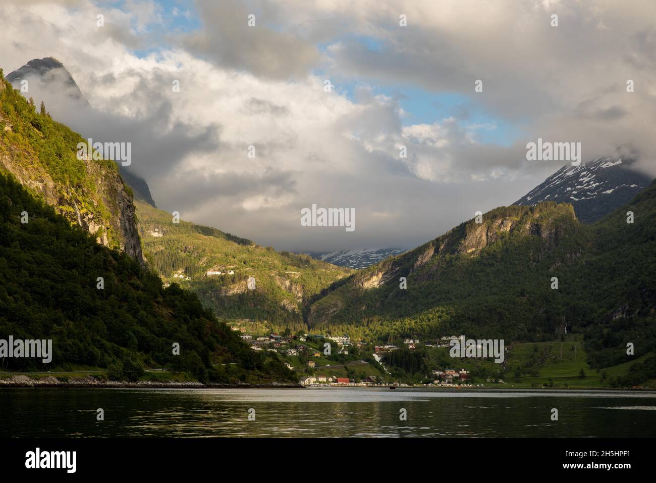 Sunset, Geiranger, Geirangerfjord, More og Romsdal, Norway Stock Photo ...