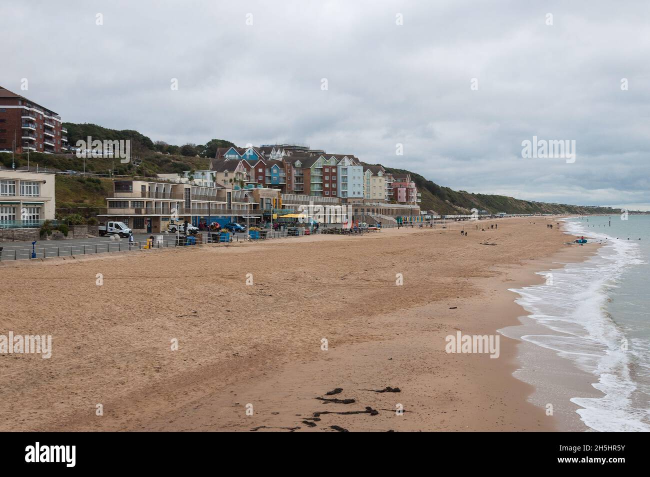 View of Boscombe seafront and sandy beach as seen from offshore ...