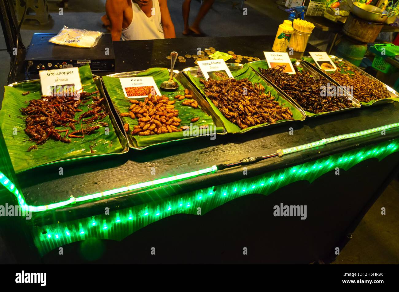 Outdoors market selling insects as food in Thailand Stock Photo - Alamy