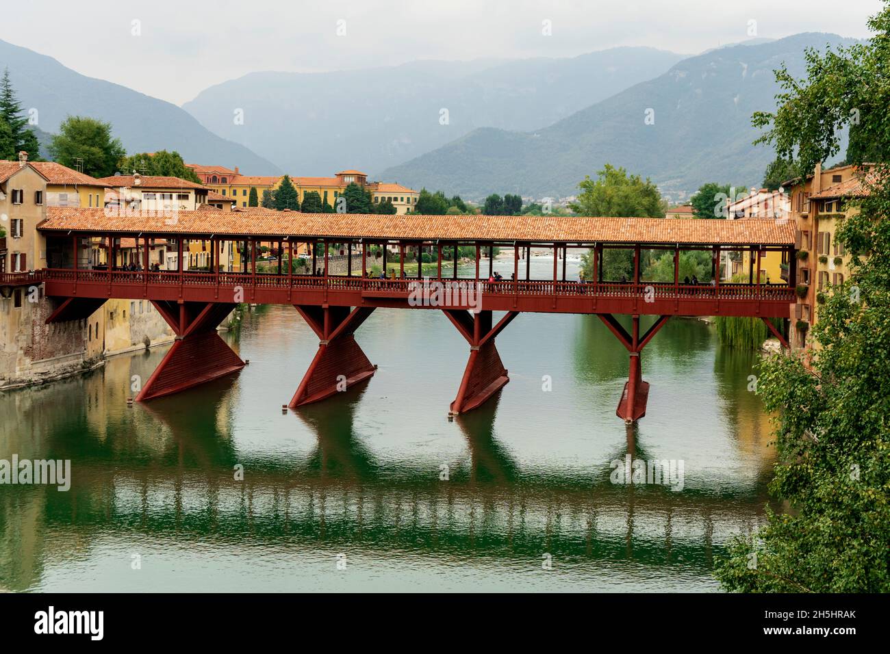 The Alpini's Bridge, or "Old bridge", covered wooden pontoon bridge ...