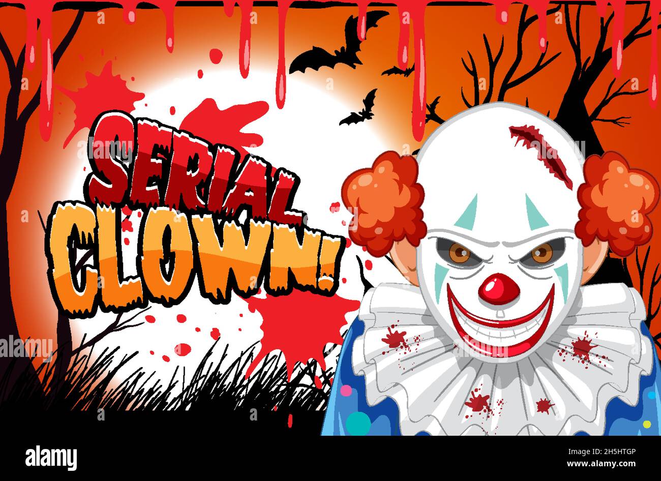 Serial clown poster with killer clown character illustration Stock ...