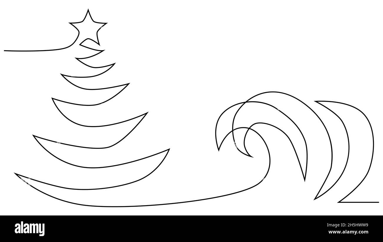continuous line drawing of nature tree Christmas illustration Stock ...