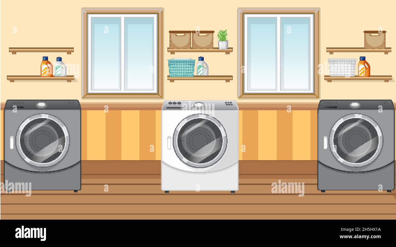 Laundry room interior design with furnitures and decorations ...