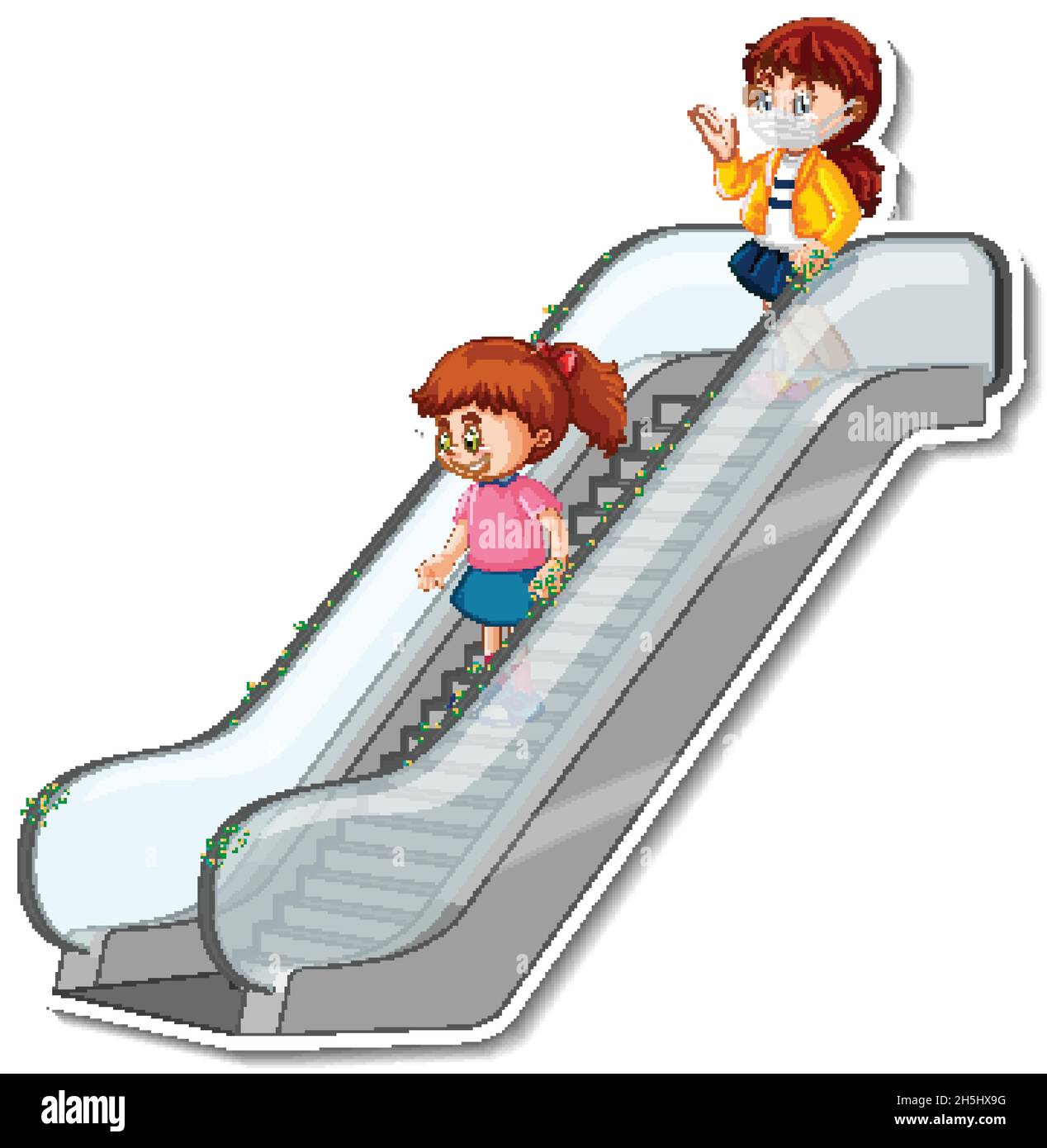 People on escalator cartoon on white background illustration Stock ...