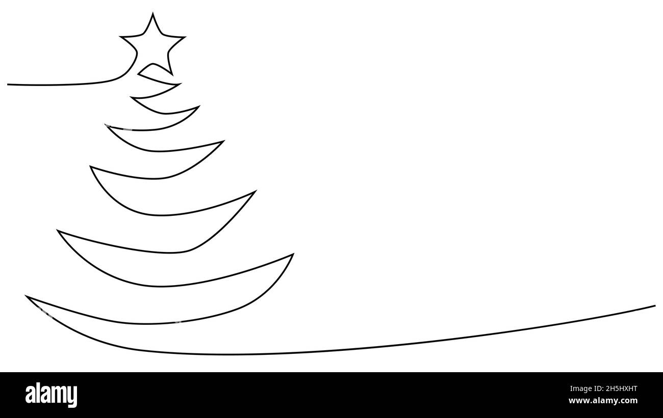 continuous line drawing of nature tree Christmas illustration Stock ...