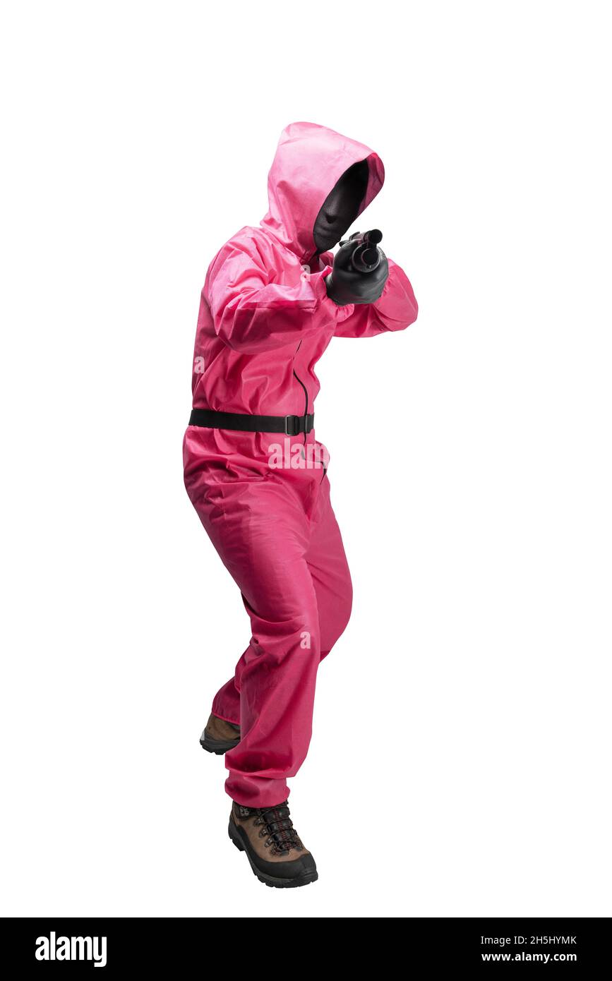 Pink guard pointing the shotgun isolated over white background Stock ...