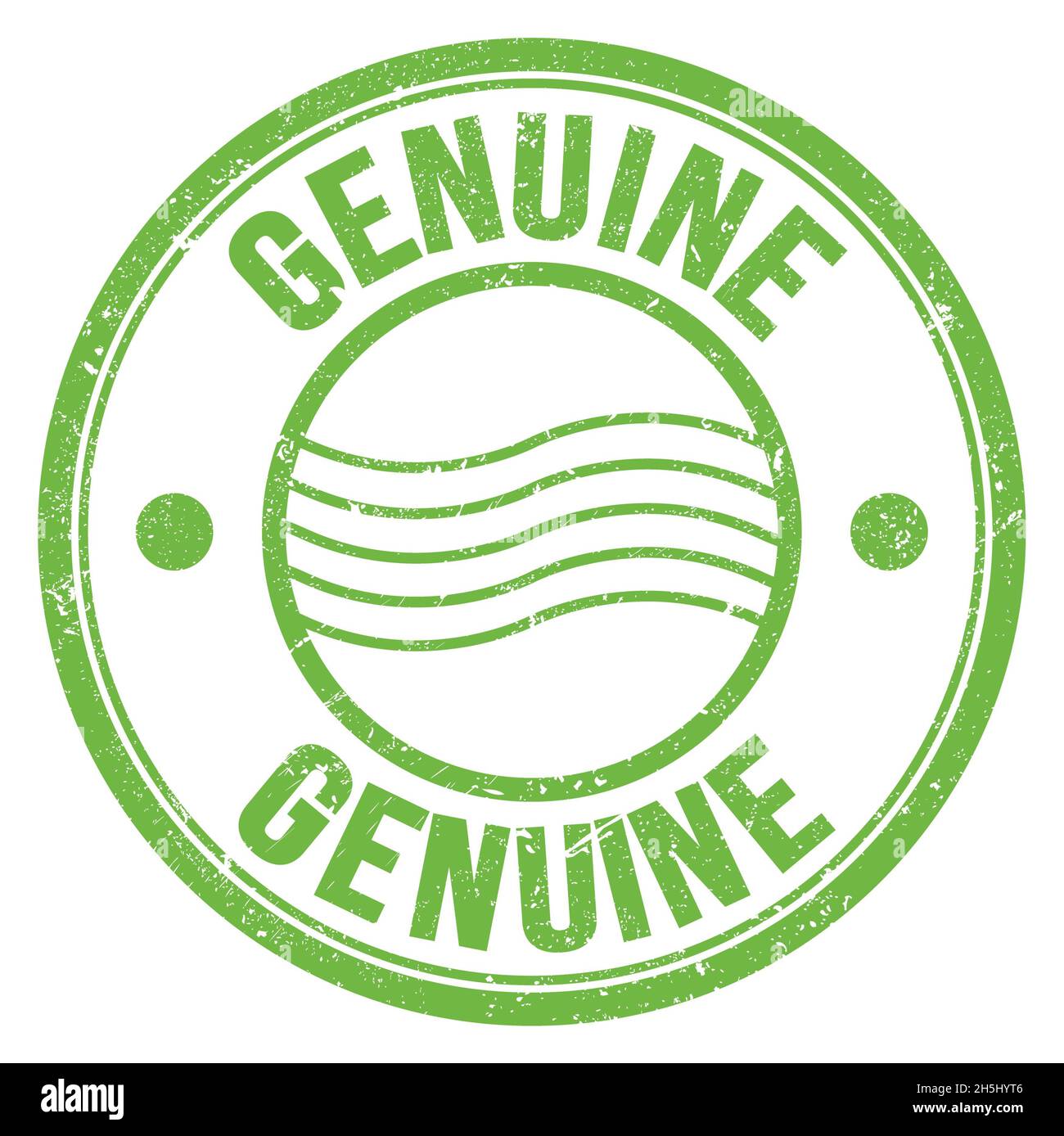 GENUINE word written on green round postal stamp sign Stock Photo - Alamy